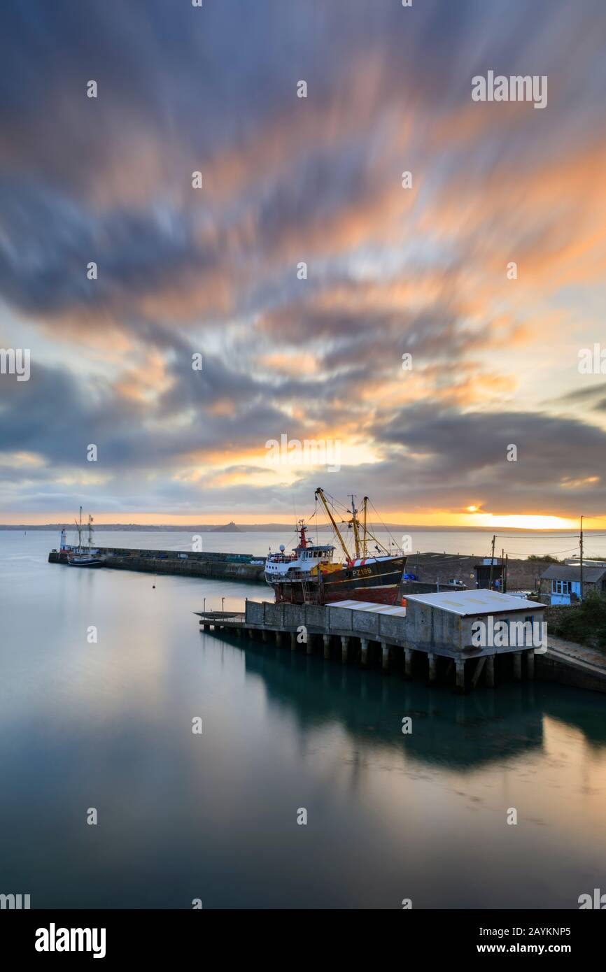 Newlyn Dry Dock captured at sunrise Stock Photo - Alamy