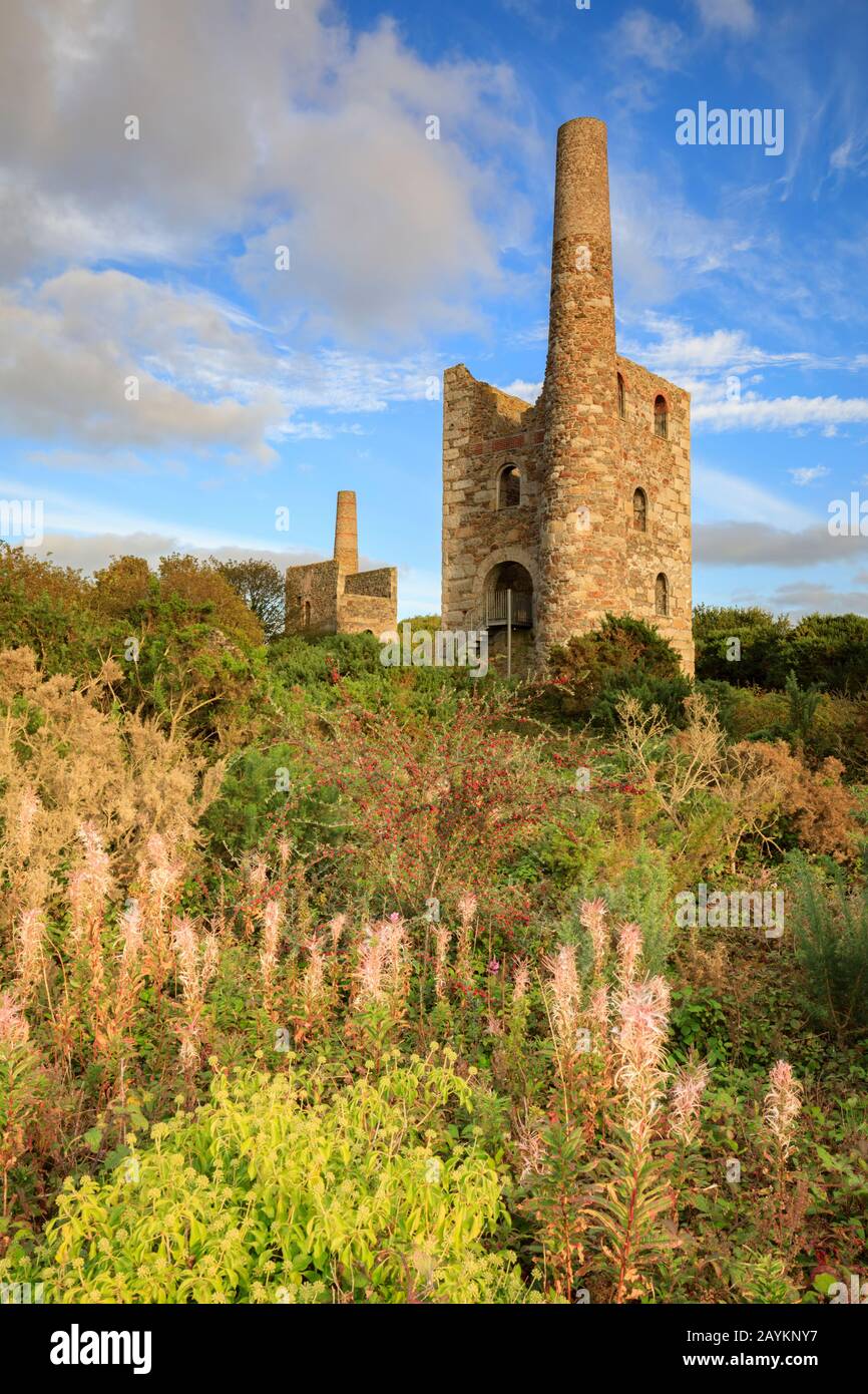 Engine Houses at Wheel Peevor, near Redruth in Cornwall Stock Photo - Alamy