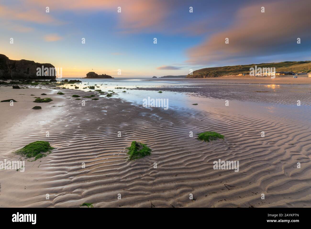 Perranporth Beach captured at sunset Stock Photo - Alamy