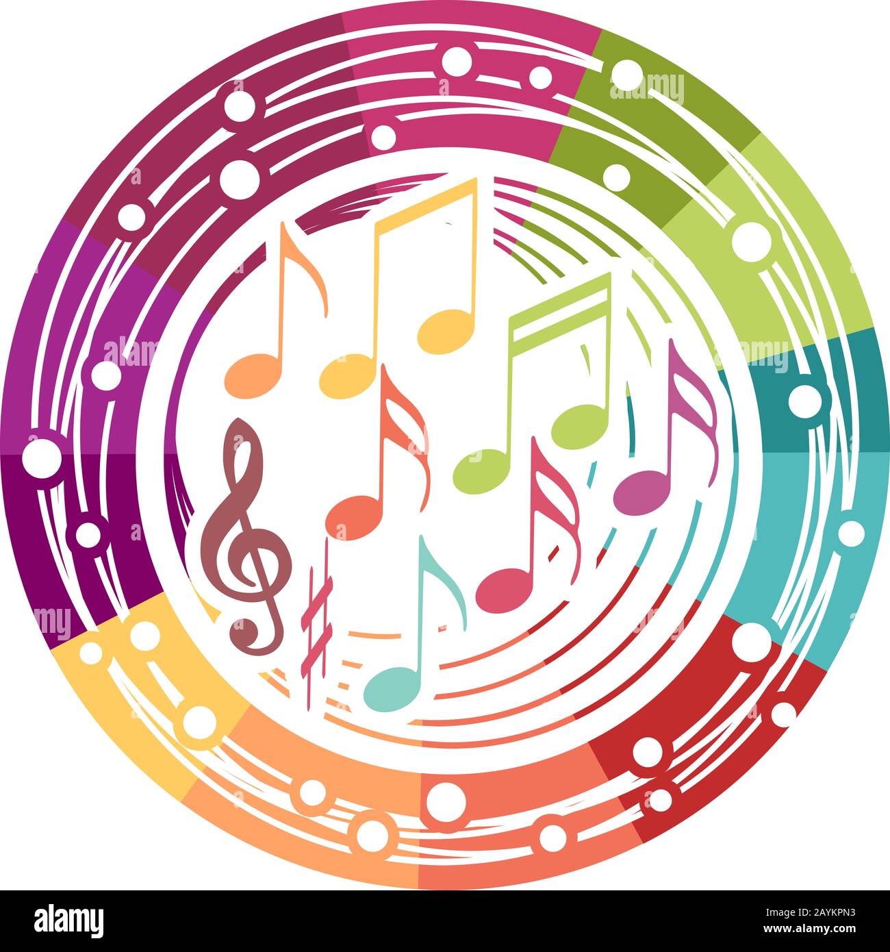 Colorful musical notes on a staff in a circle Stock Photo - Alamy