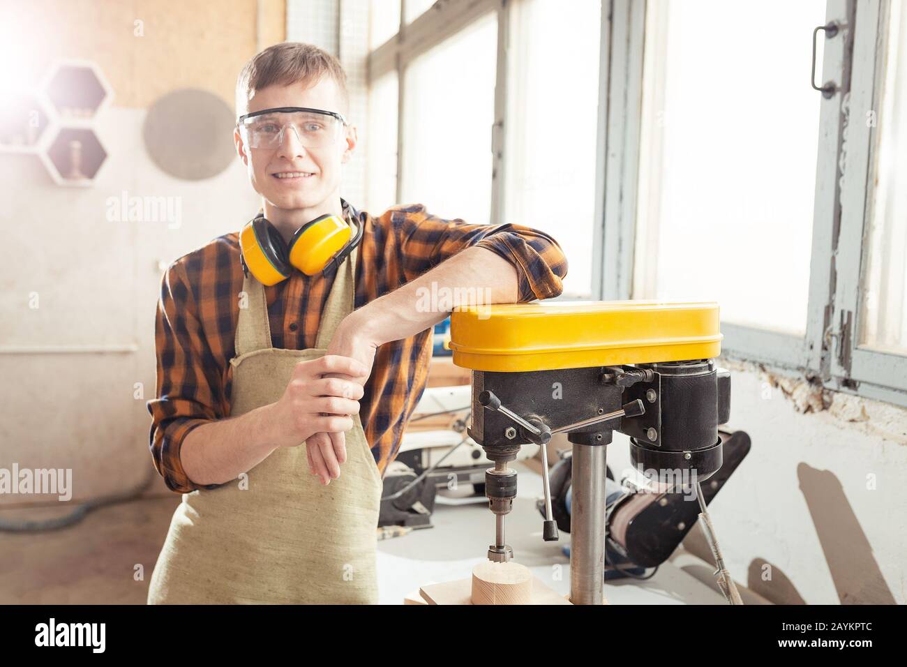 engineer man worker in home or carpenter shop. Hand labor concept Stock ...