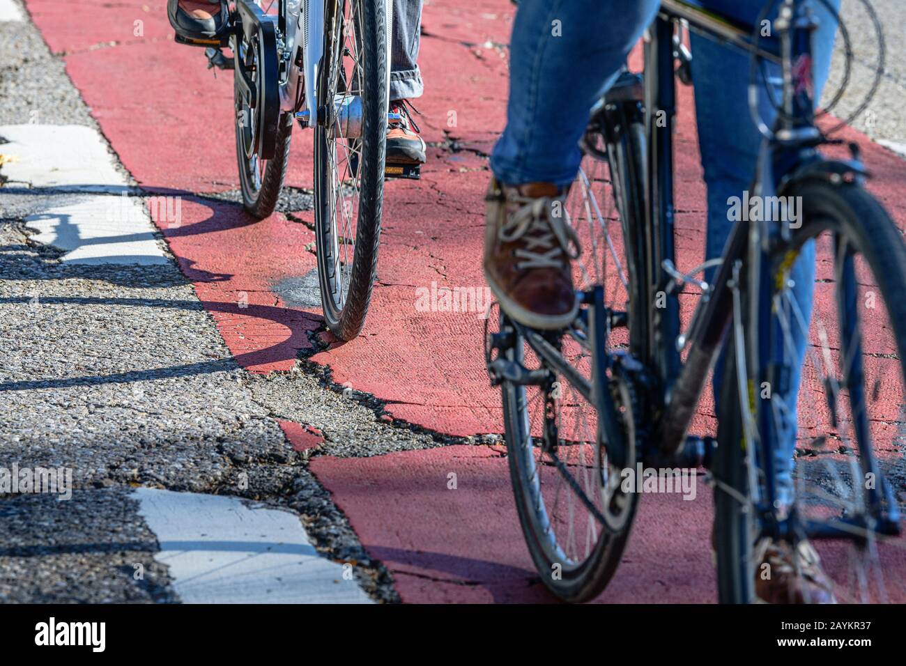 Cyclists Use Cycle Path In Poor Condition Stock Photo Alamy cyclists-use-cycle-path-in-poor-condition-stock-photo-alamy