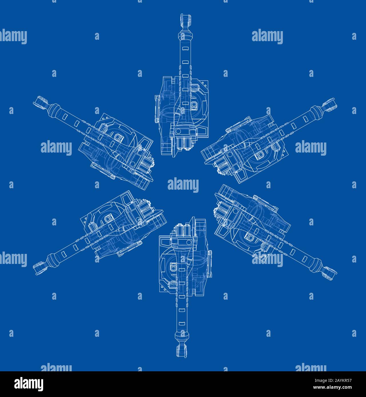A industral robots manipulators. Blueprint style. Vector rendering from ...
