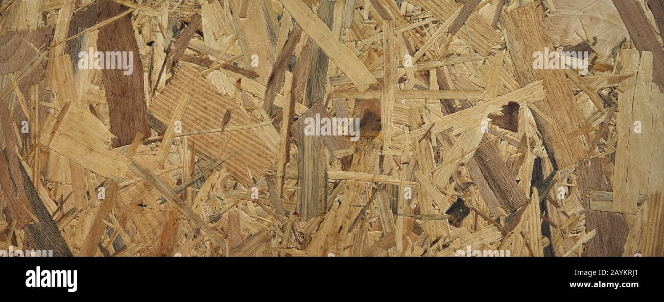 Close up panorama of an OSB board oriented strand structural board ...