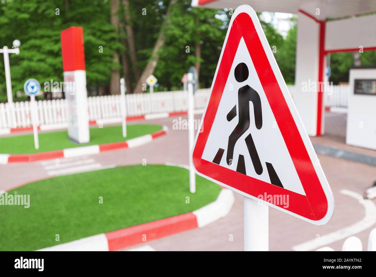 traffic sign pedestrian crossing alert. Safety transportation concept ...