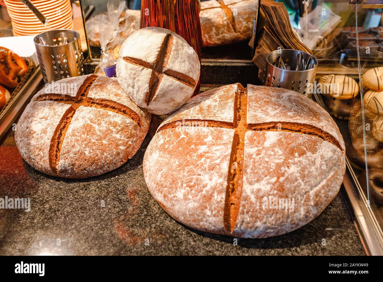 Fresh multigrain crusty bread at the food store Stock Photo - Alamy
