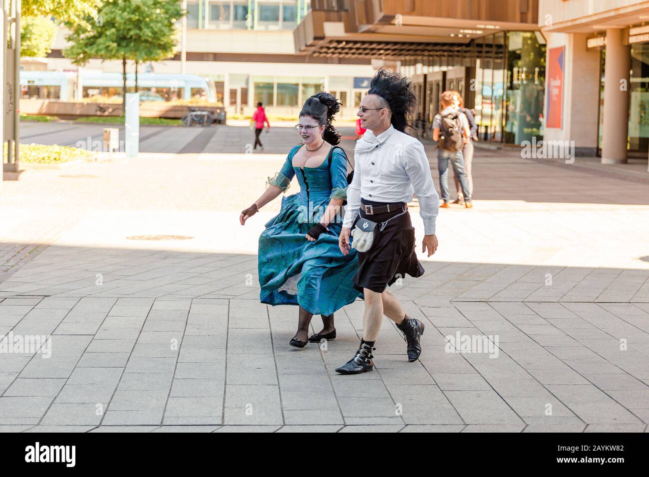 LEIPZIG, GERMANY - MAY 21, 2018: Dressed up people take part in the ...