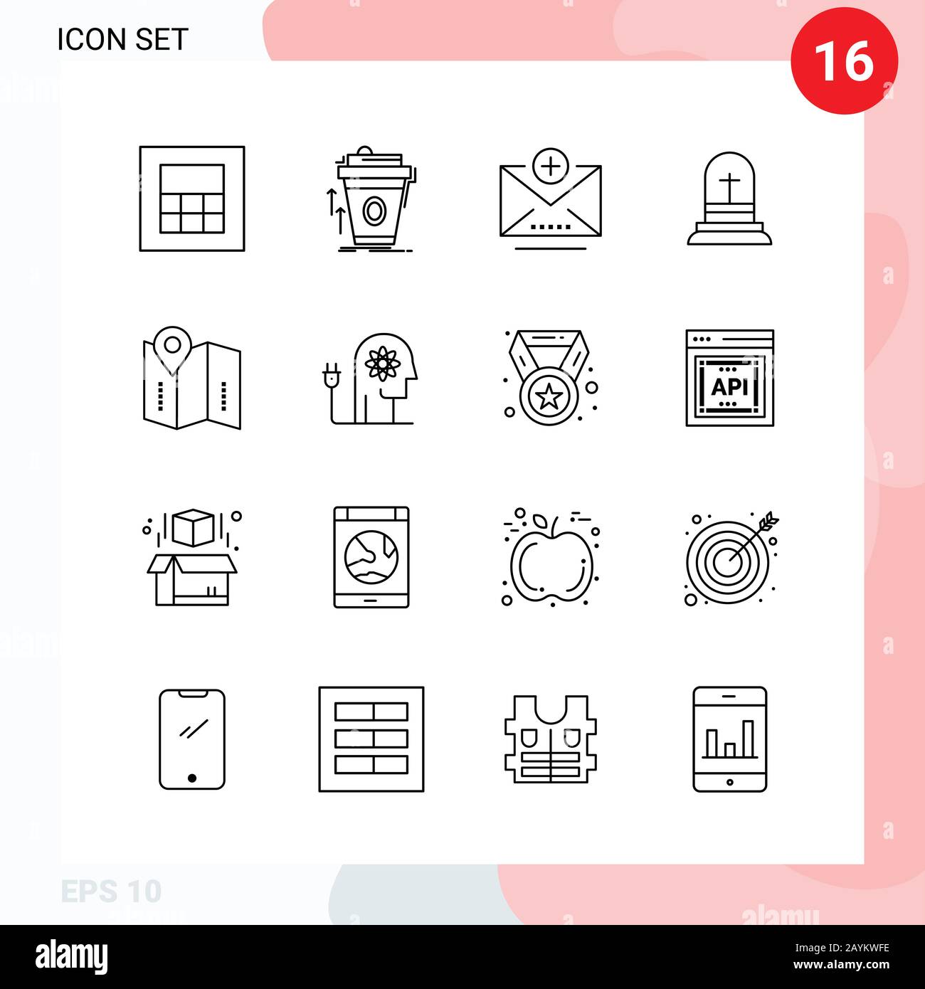 Vector Pack of 16 Icons in Line Style. Creative Outline Pack isolated ...