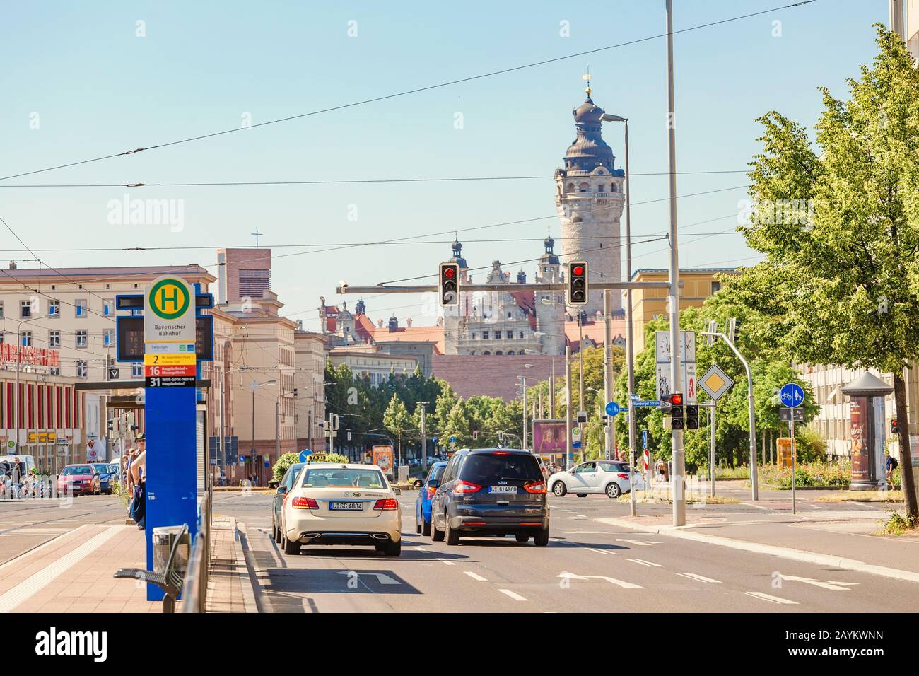 LEIPZIG, GERMANY - MAY 21, 2018: Car Traffic at the city street at the ...