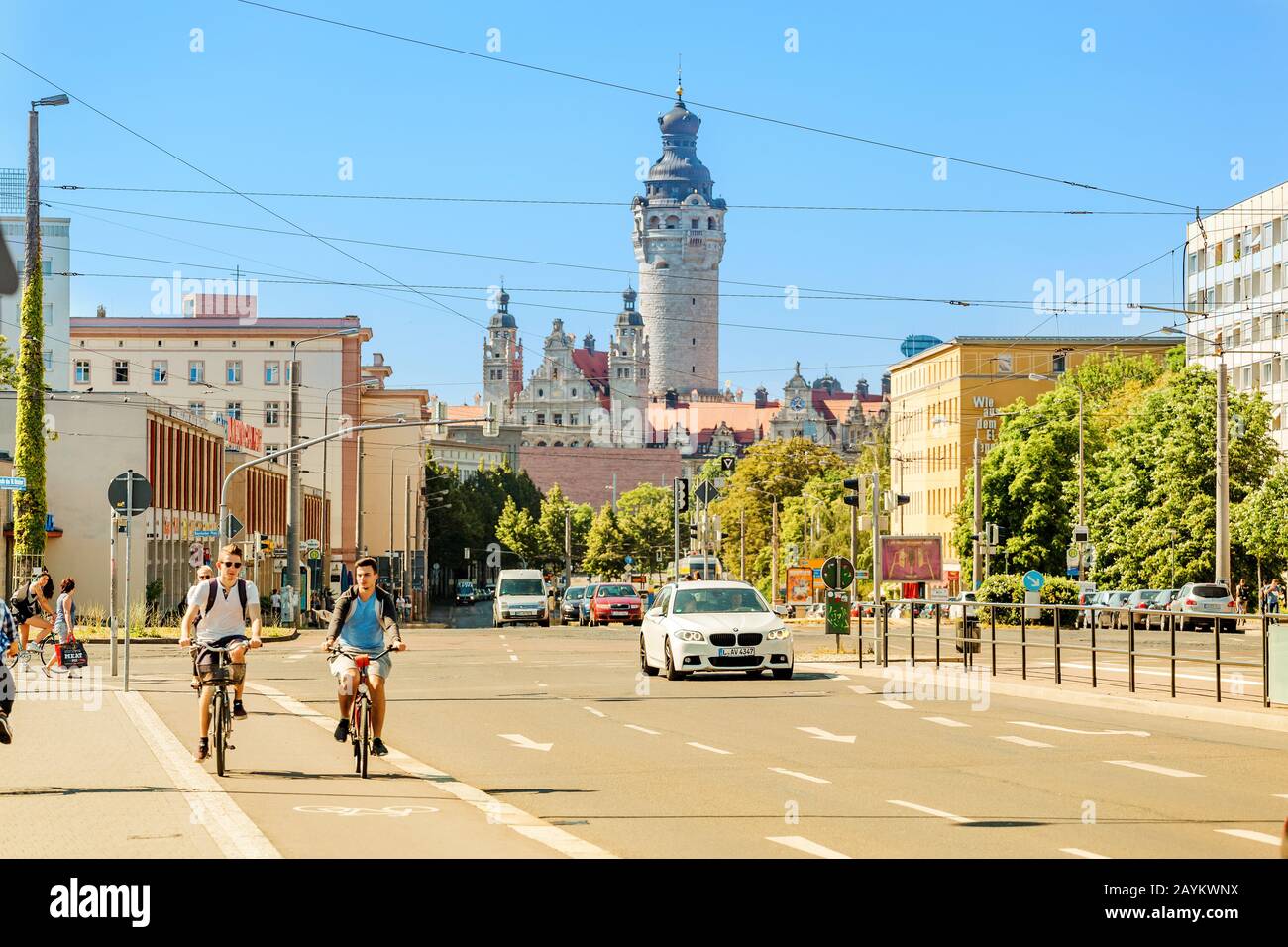 LEIPZIG, GERMANY - MAY 21, 2018: Car Traffic at the city street at the ...