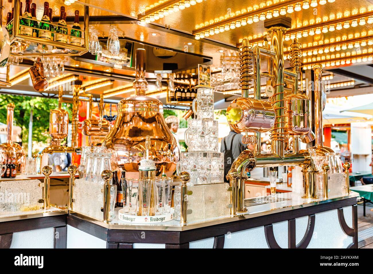LEIPZIG, GERMANY - MAY 21, 2018: brewing beer in the craft microbrewery ...