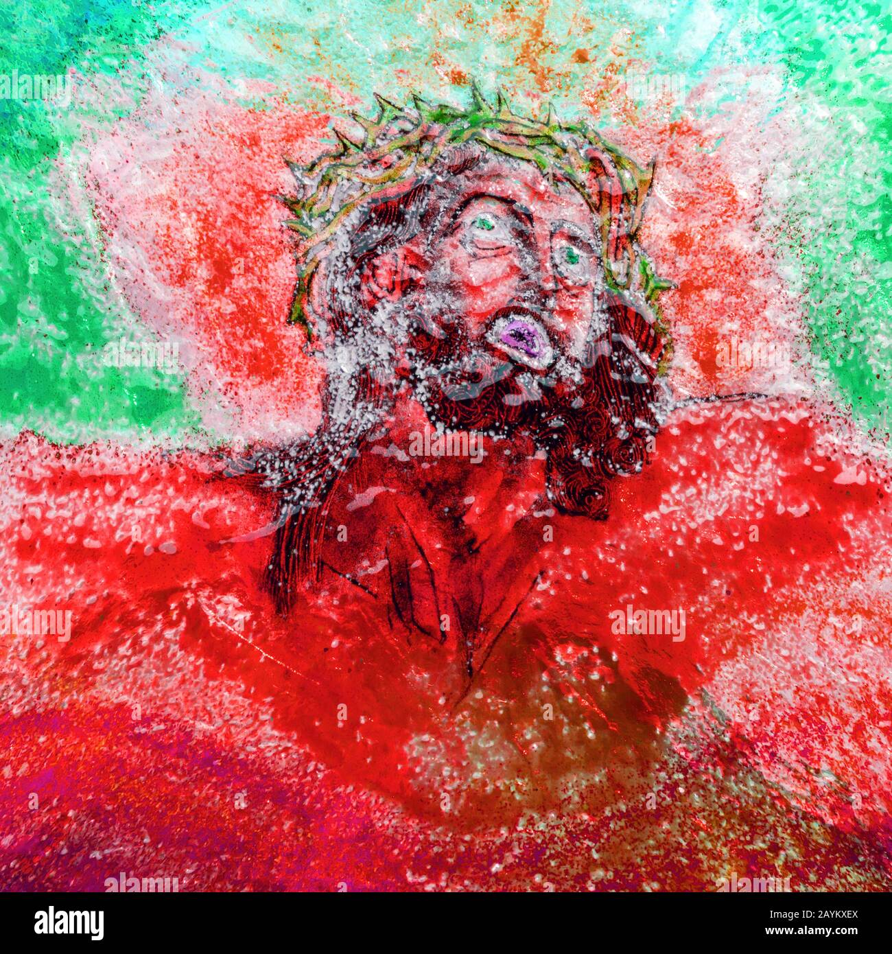 Bloody Glass of Jesus Christ. Blown multi color Glass of Jesus Christ ...