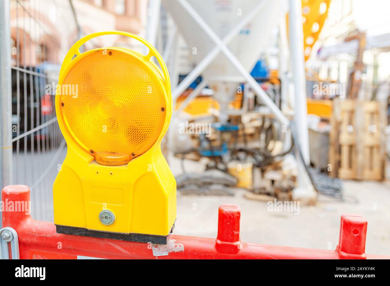Construction site is protected by fence with flashing light Stock Photo ...