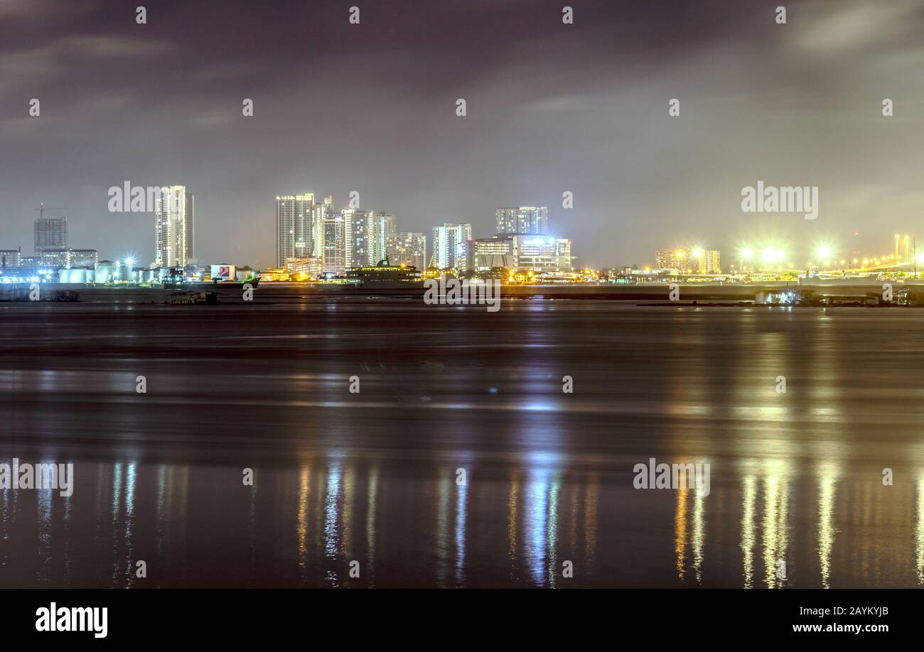 Mainland Penang at night from the Island of Penang Malaysia Stock Photo ...
