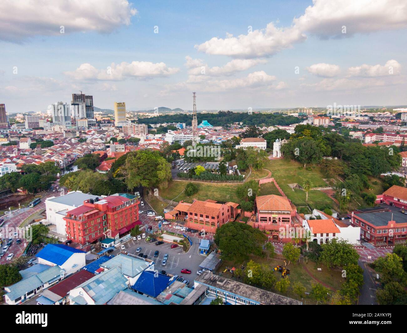 Malacca (Melaka) typical red colonial building. Malacca is one of Unesco World Heritage City on ...