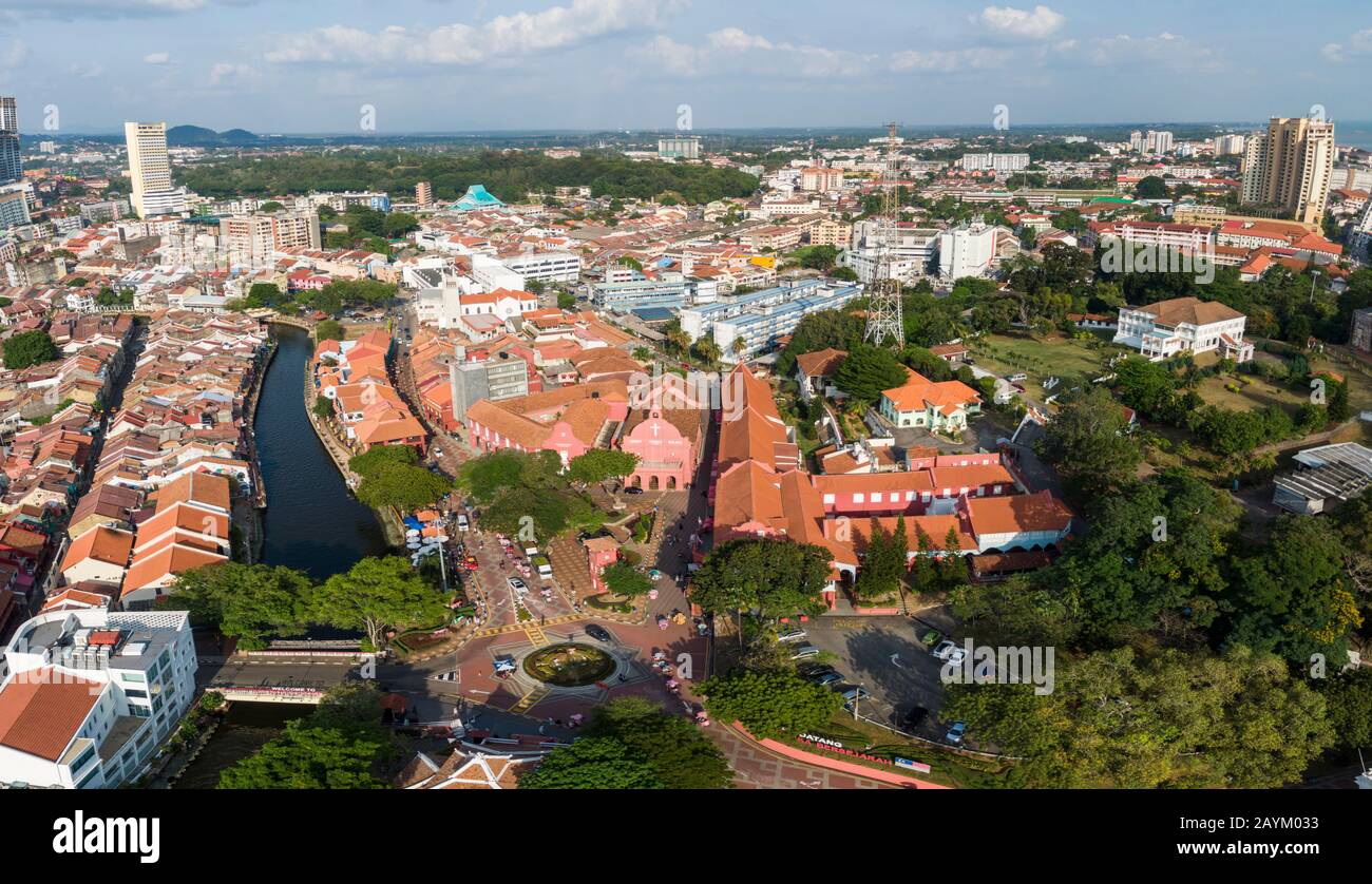 Malacca (Melaka) typical red colonial building at Dutch Square. Malacca is one of Unesco World ...