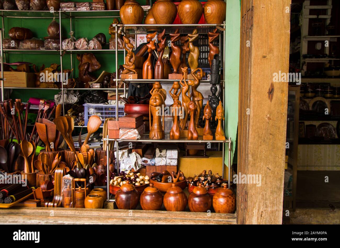 A wooden handicraft shop in Myanmar Stock Photo - Alamy