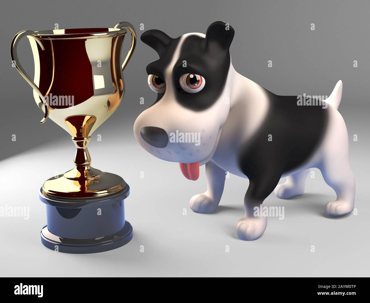 Cool black and white puppy dog wins the gold cup trophy award prize, 3d ...