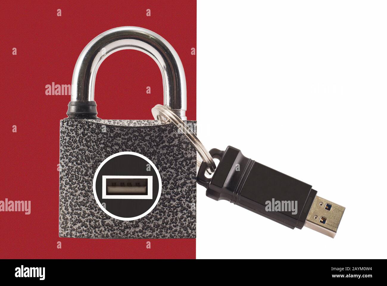 Flash drive and closed lock. Encryption and data security Stock Photo ...