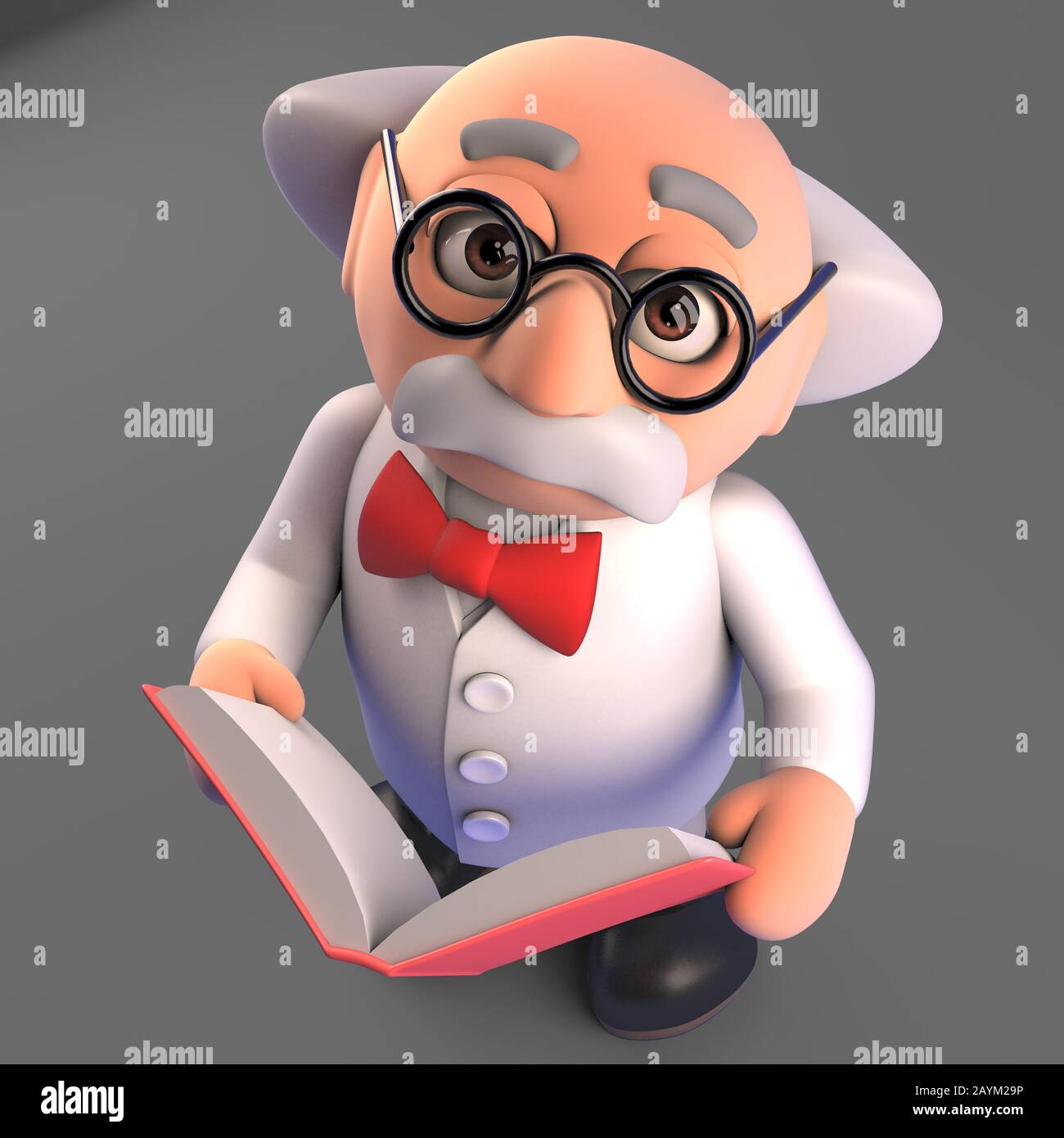 Clever mad scientist is reading a book, 3d illustration render Stock ...