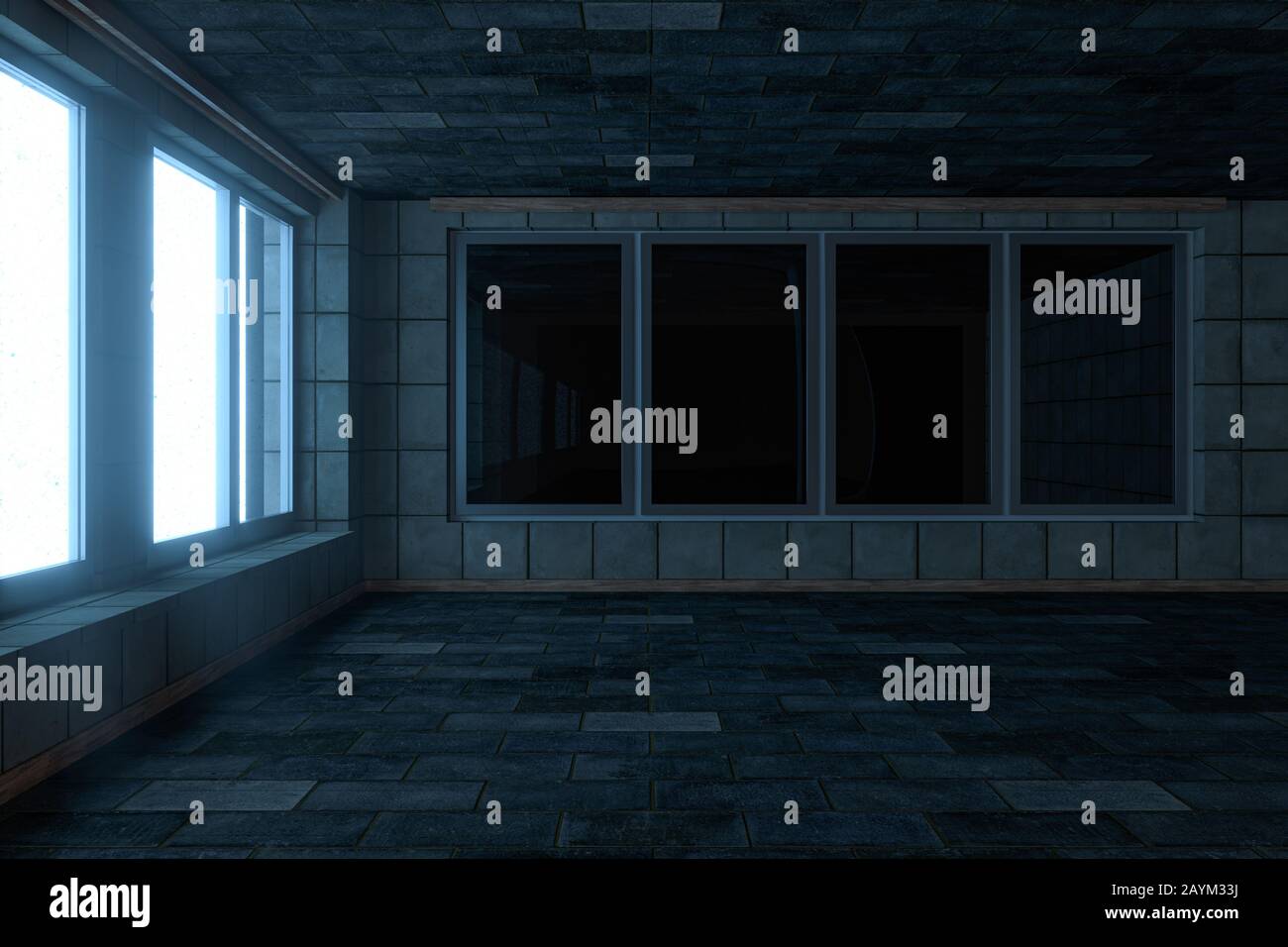 Empty brick house with dark background,3d rendering. Computer digital ...