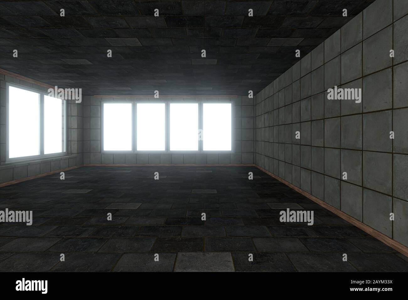 Empty brick house with dark background,3d rendering. Computer digital ...