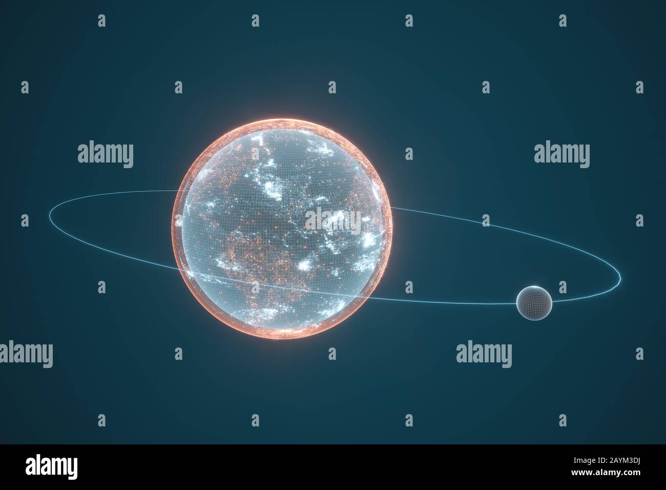 Earth and data,planets and galaxies,3d rendering. Computer digital ...