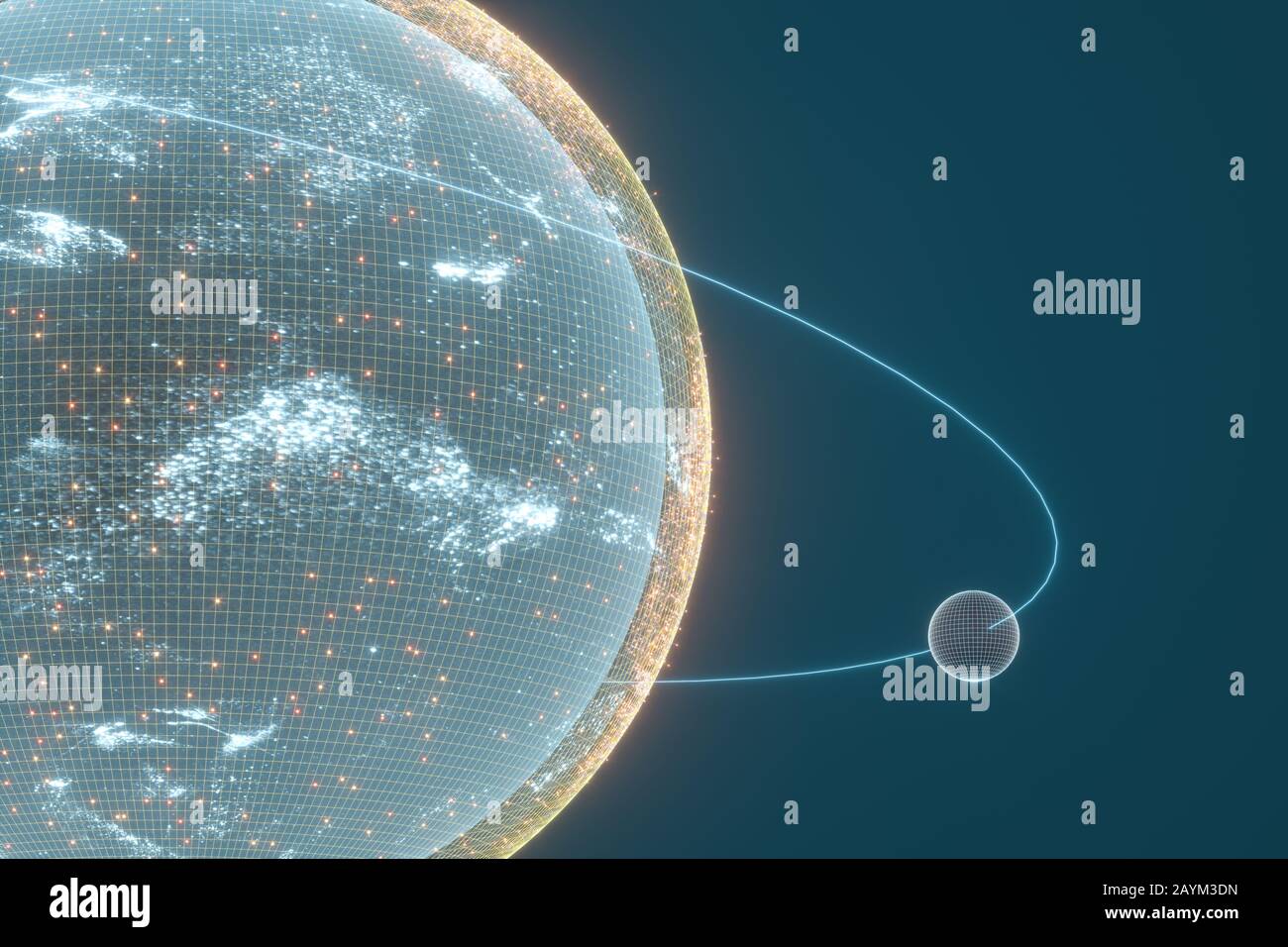 Earth and data,planets and galaxies,3d rendering. Computer digital ...