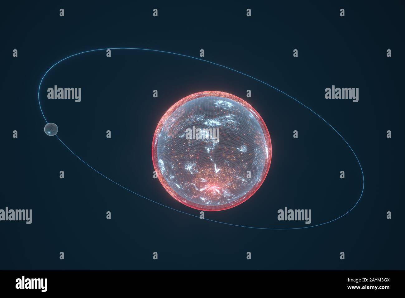 Earth and data,planets and galaxies,3d rendering. Computer digital ...