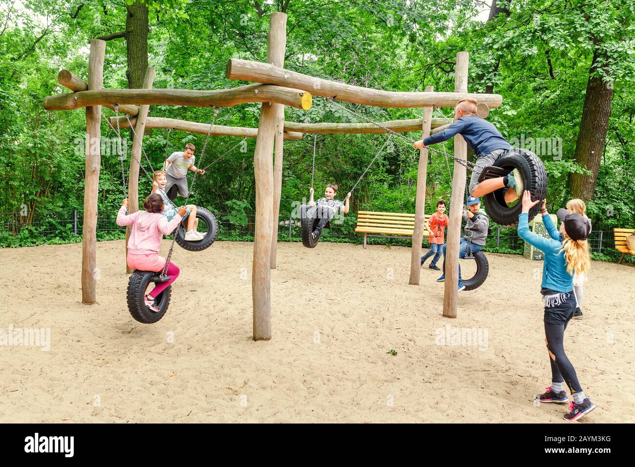 18 MAY 2018, BERLIN, GERMANY: Kids playing and having fun on the ...