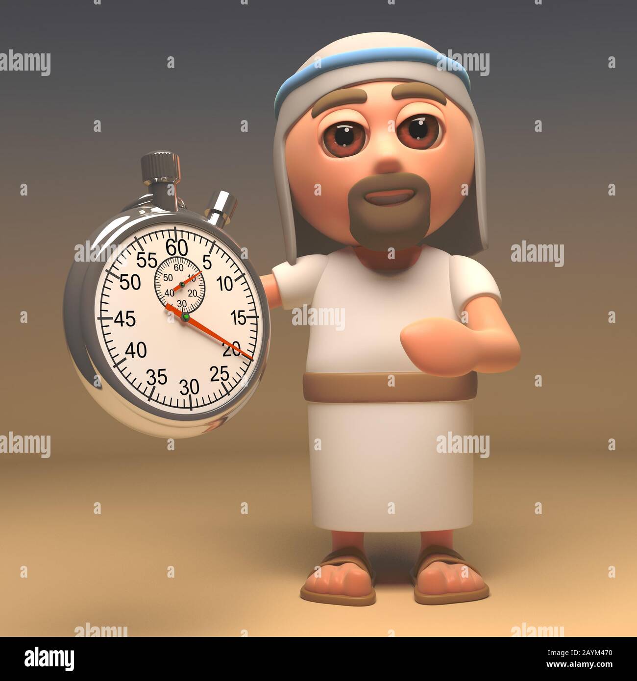 The messiah Jesus Christ holding a stopwatch timer, 3d illustration ...