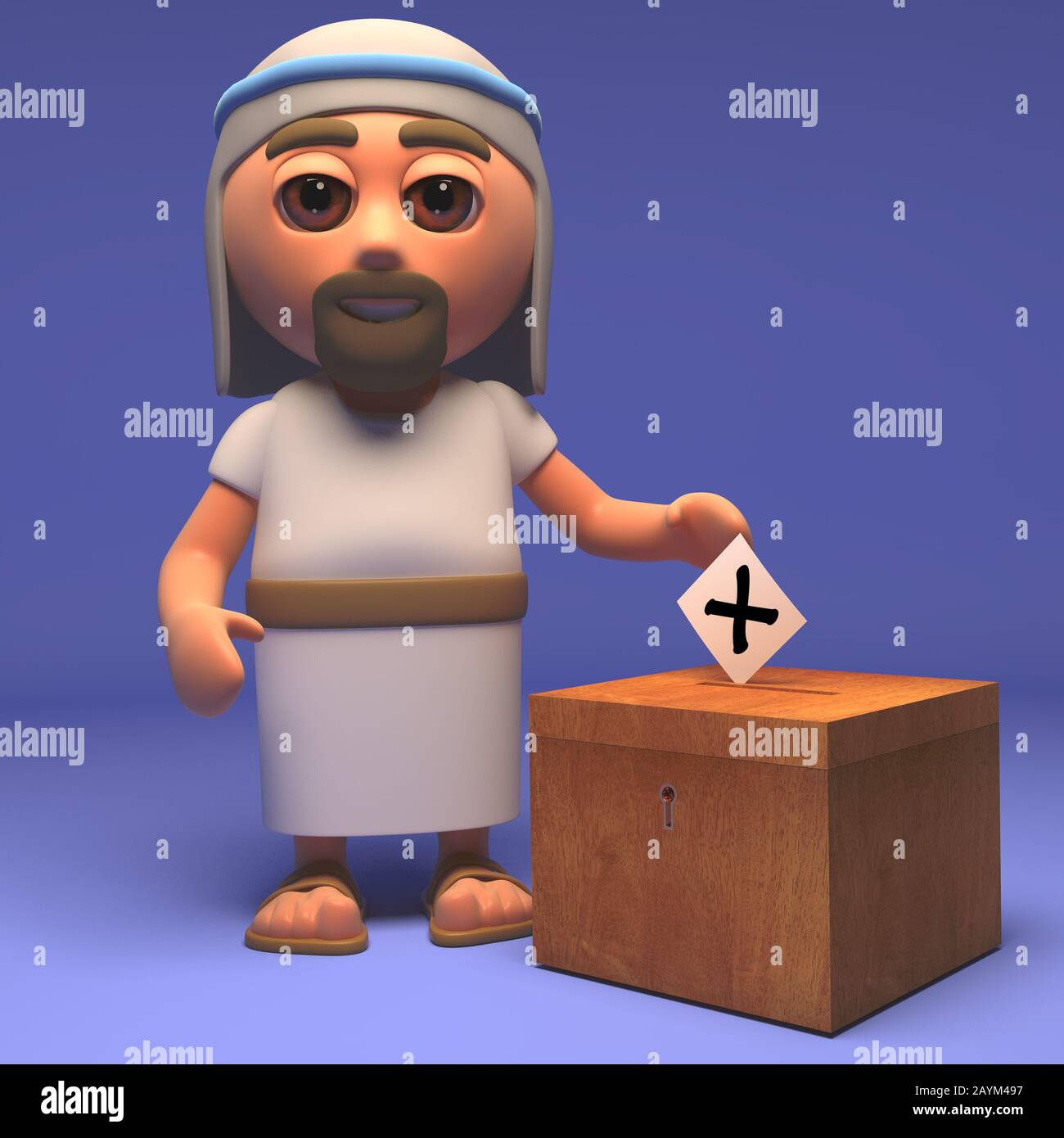 Cartoon Holy Jesus Christ casts his vote for peace, 3d illustration ...