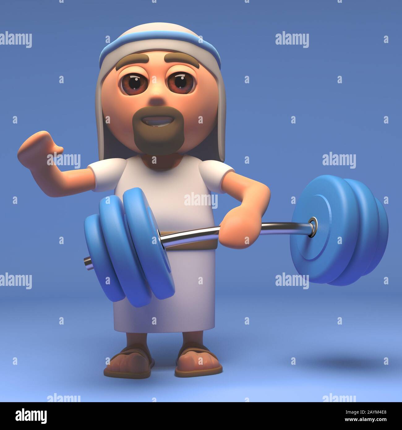 Cartoon Holy Jesus Christ can lift any weight, 3d illustration render ...