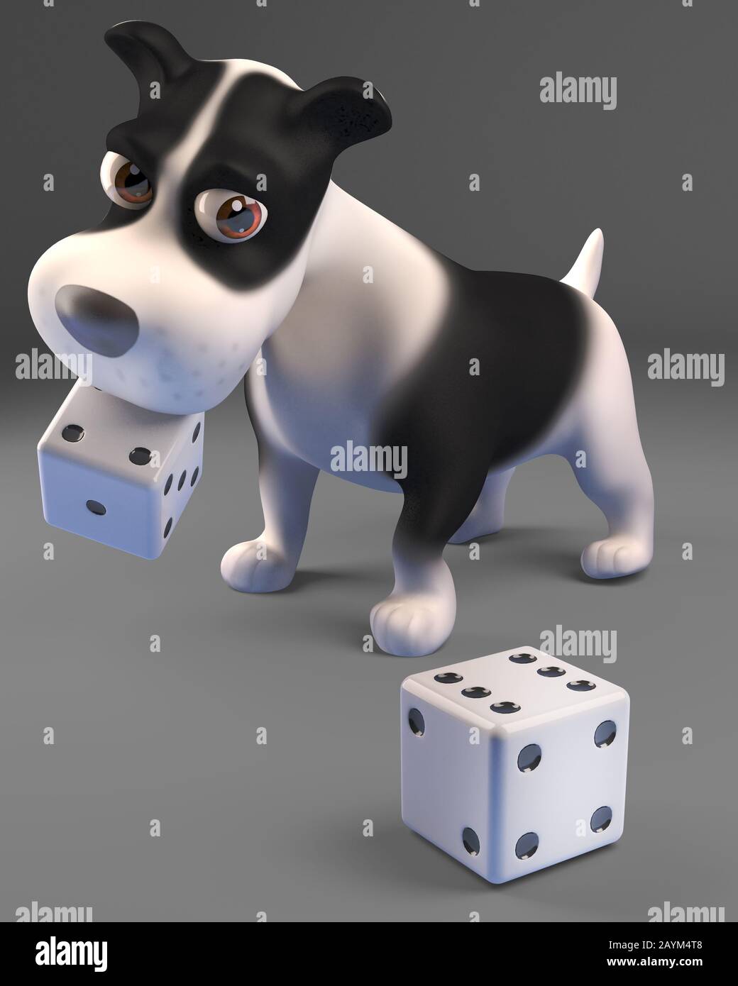Cool puppy dog plays dice, 3d illustration render Stock Photo - Alamy