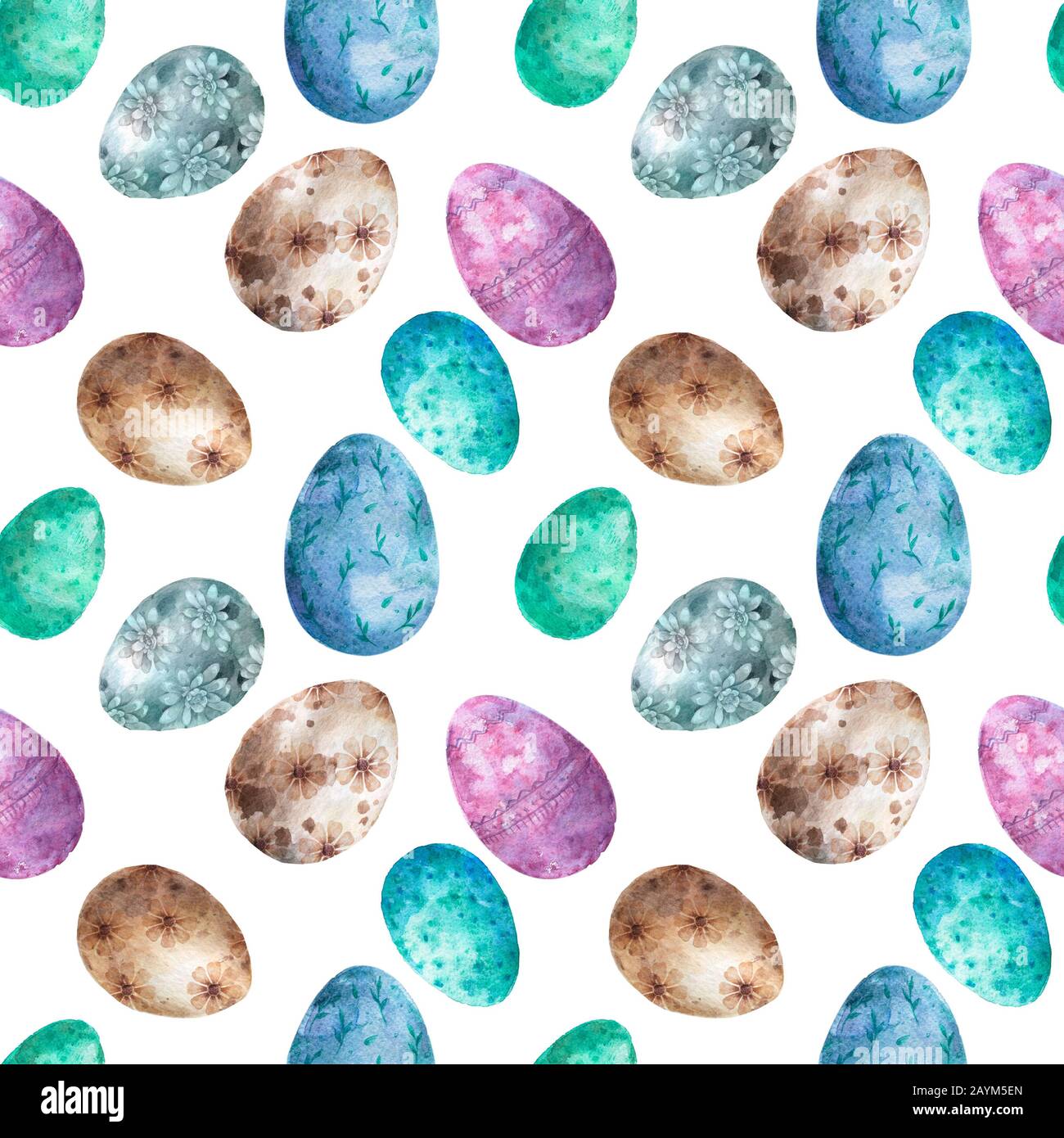 Realistic Eggs pattern on white background, Hand drawn watercolor eggs ...