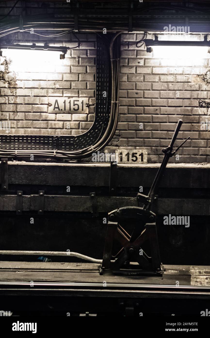 Choose your path, railway track change lever in a metro tunnel Stock ...