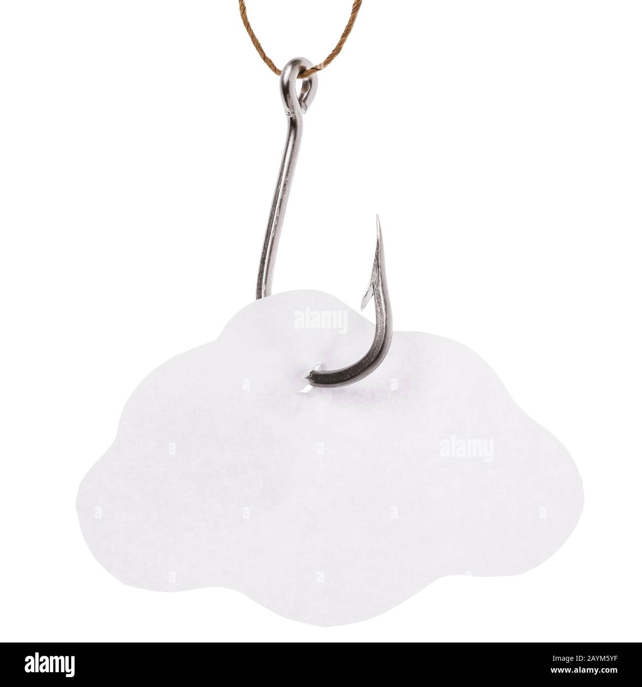 On a fishing hook a sheet of paper Isolated on a white background ...