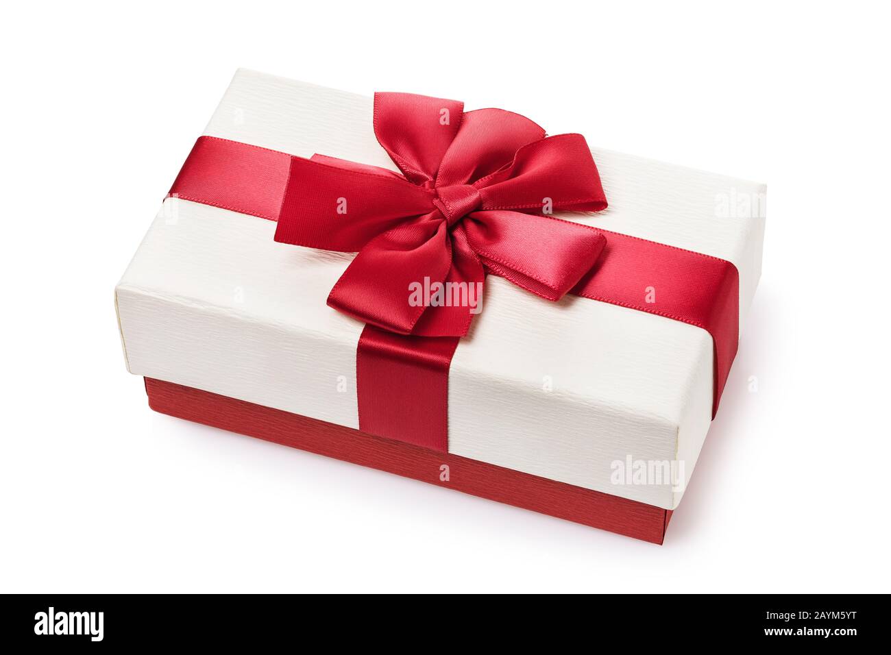 Gift box with red bow isolated on white background Stock Photo - Alamy
