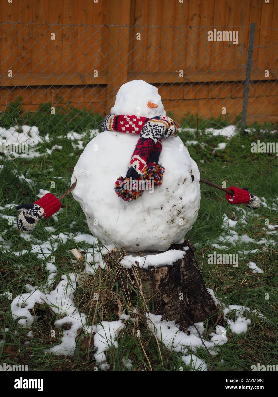 Snowman on tree stump hi-res stock photography and images - Alamy
