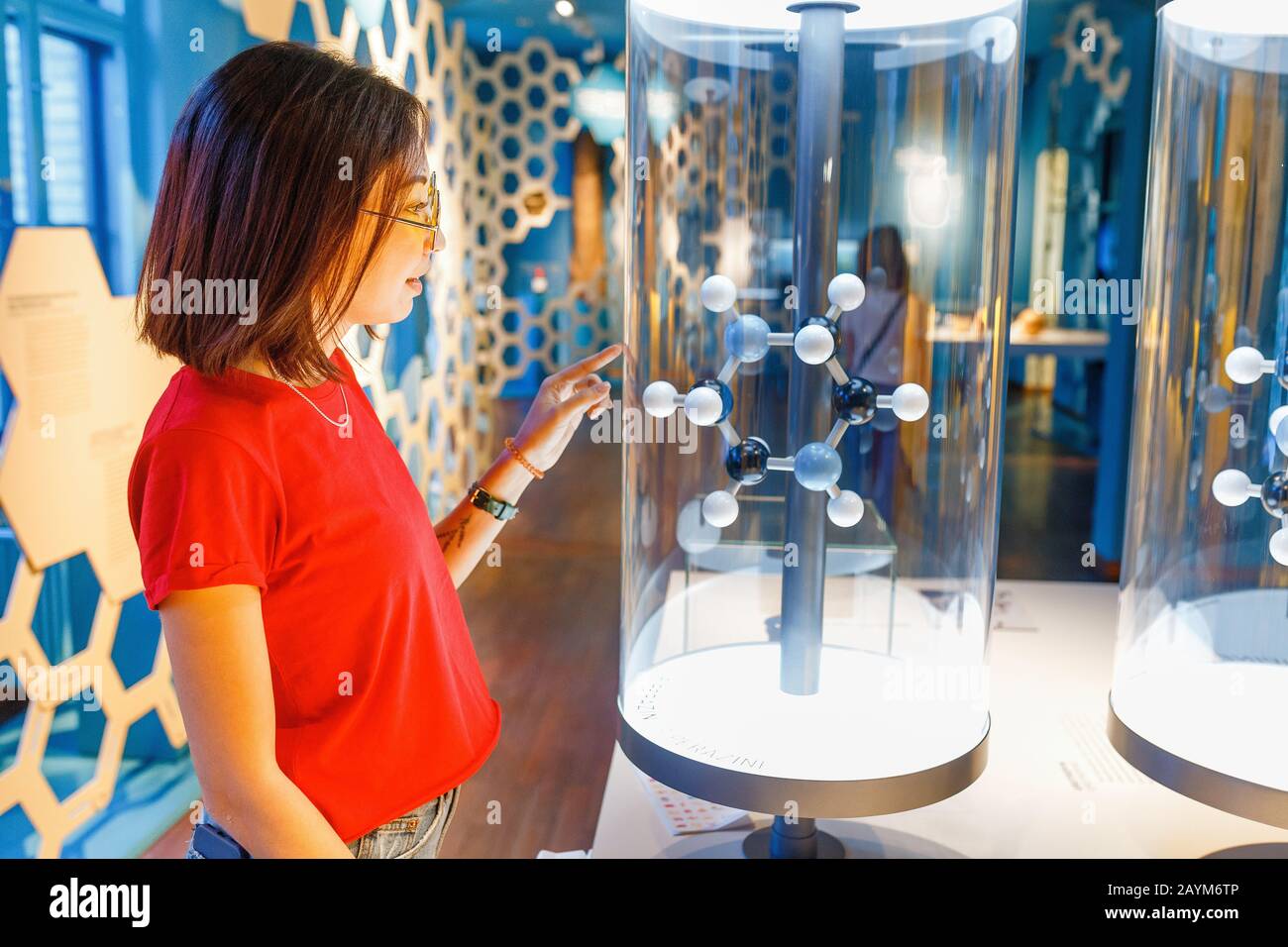 BERLIN, GERMANY - 19 MAY 2018: Girl student chemist studying the ...