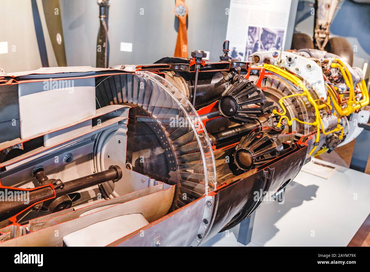 Technology museum, BERLIN, GERMANY - 19 MAY 2018: airplane engine close ...