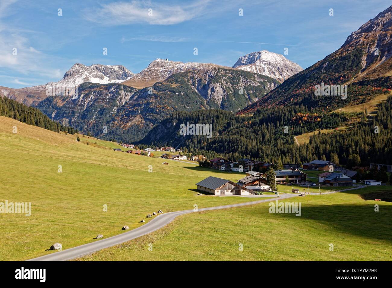 Early winter days in sunny Lechtal valley, Lech, Arlberg, Austria Stock ...