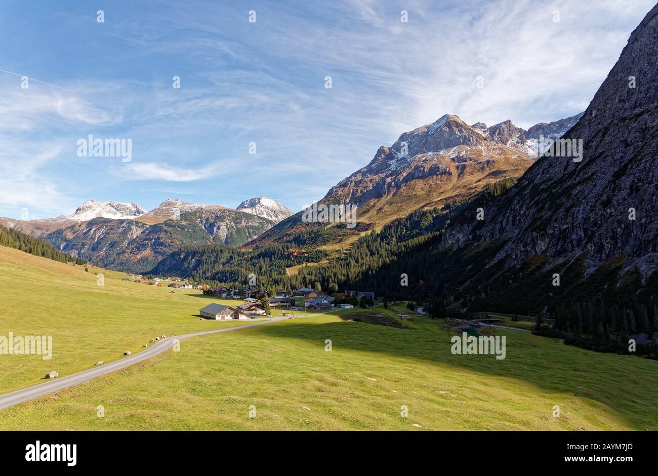Early winter days in sunny Lechtal valley, Lech, Arlberg, Austria Stock ...