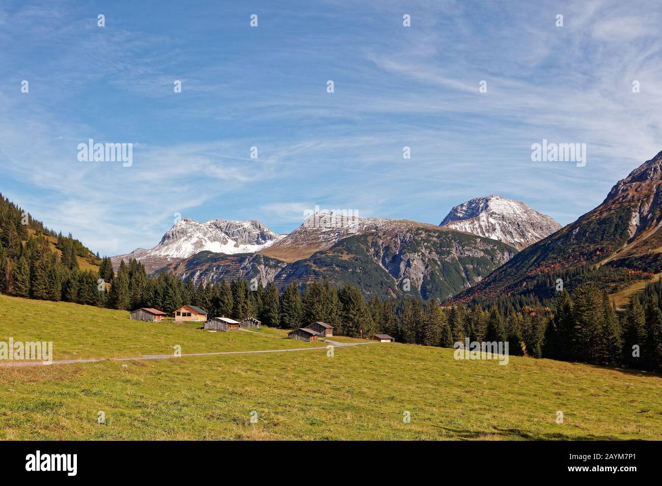 Early winter days in sunny Lechtal valley, Lech, Arlberg, Austria Stock ...