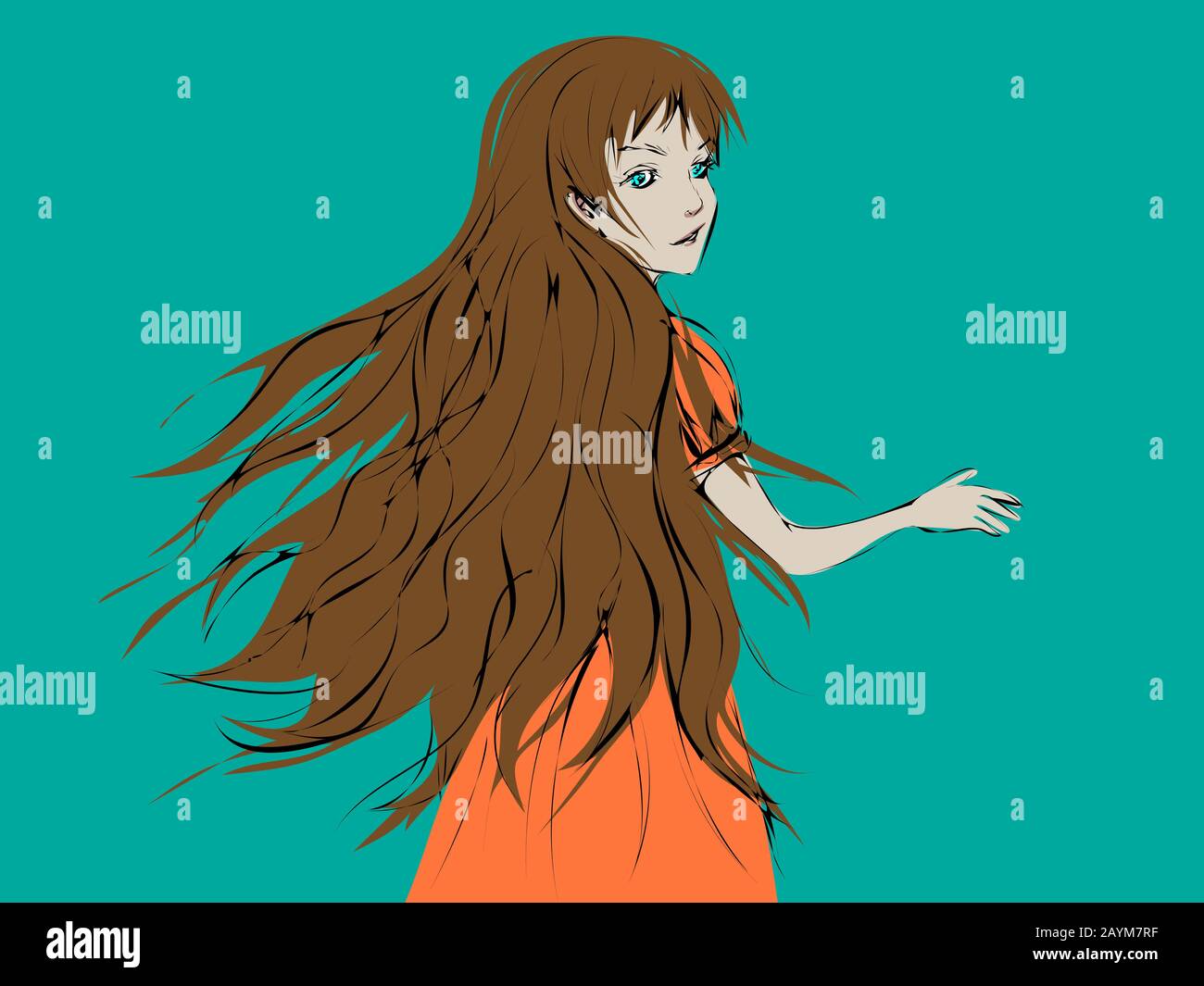 Anime Girl Long Hair In The Wind