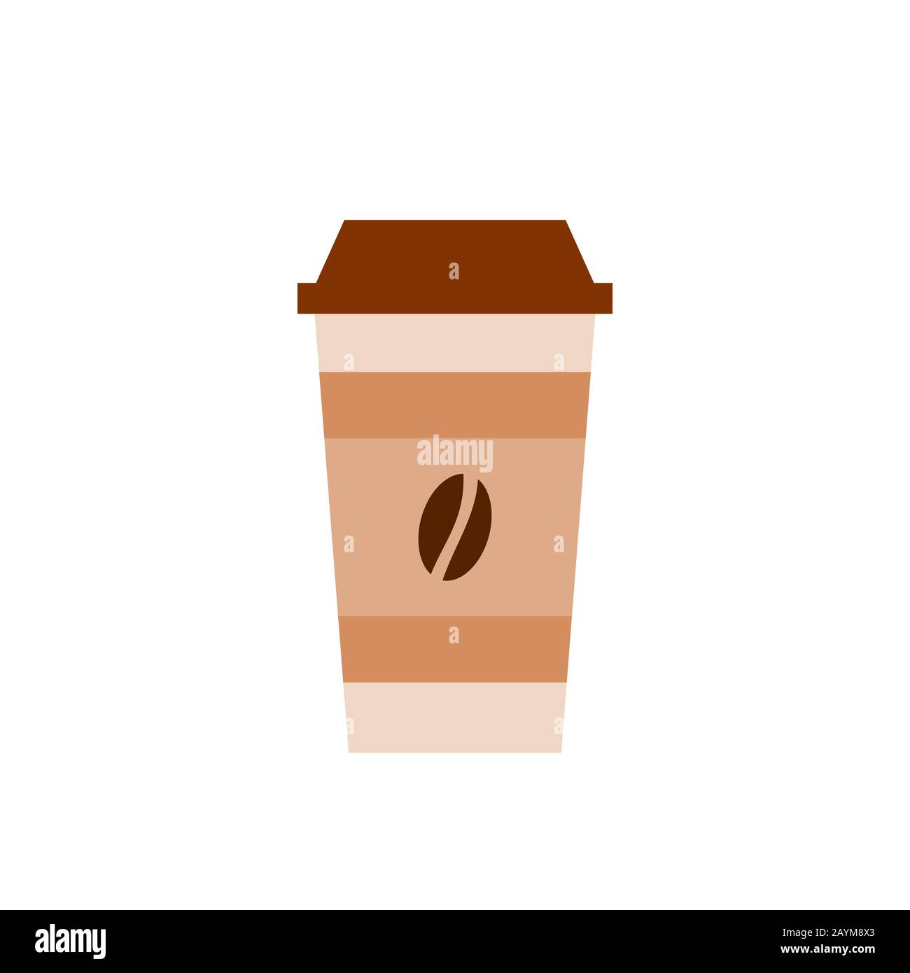Takeaway coffee paper cup with brown lid and a sleeve with coffee bean ...