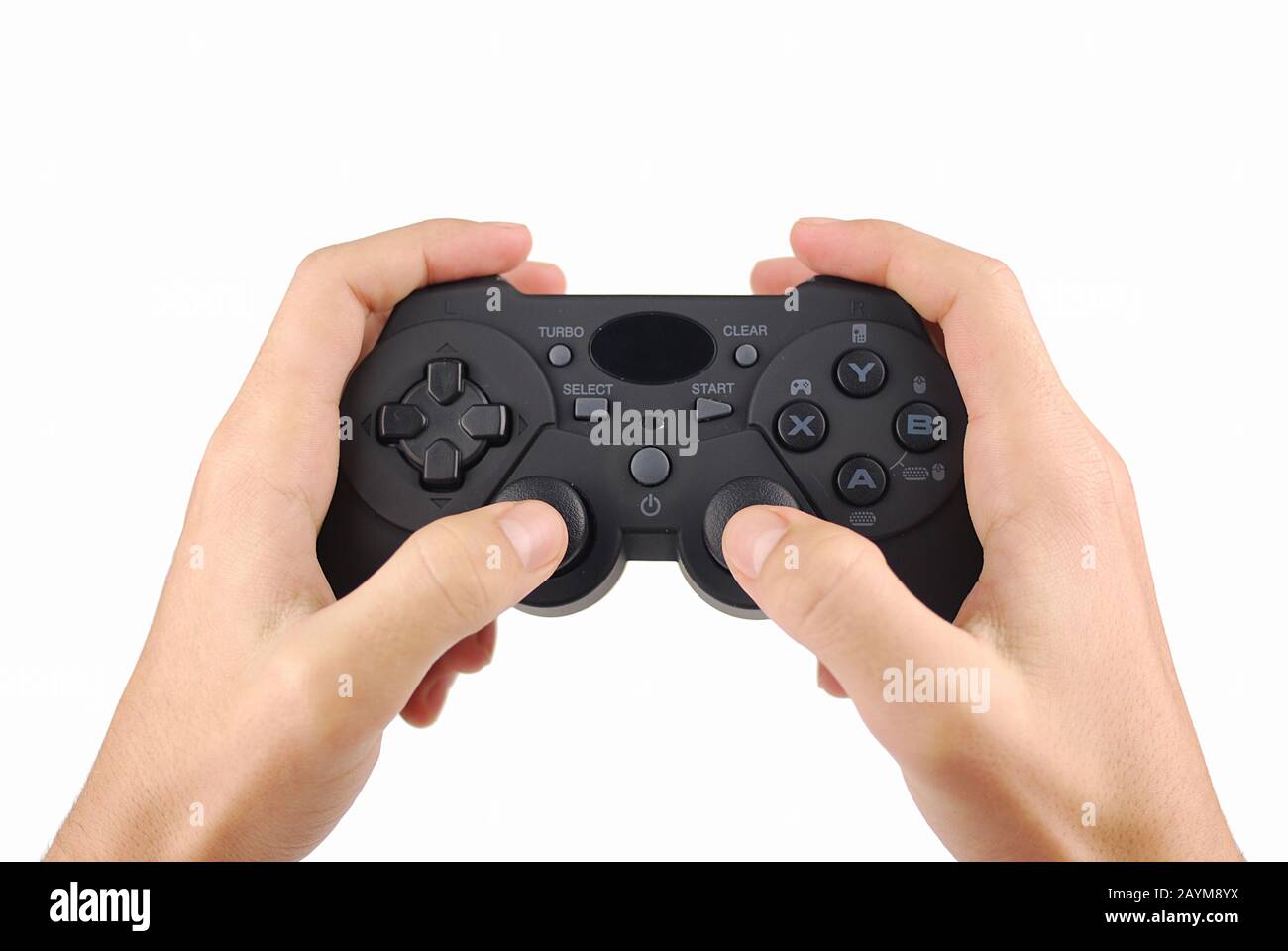 Hands playing with a game controller isolated on white background Stock ...