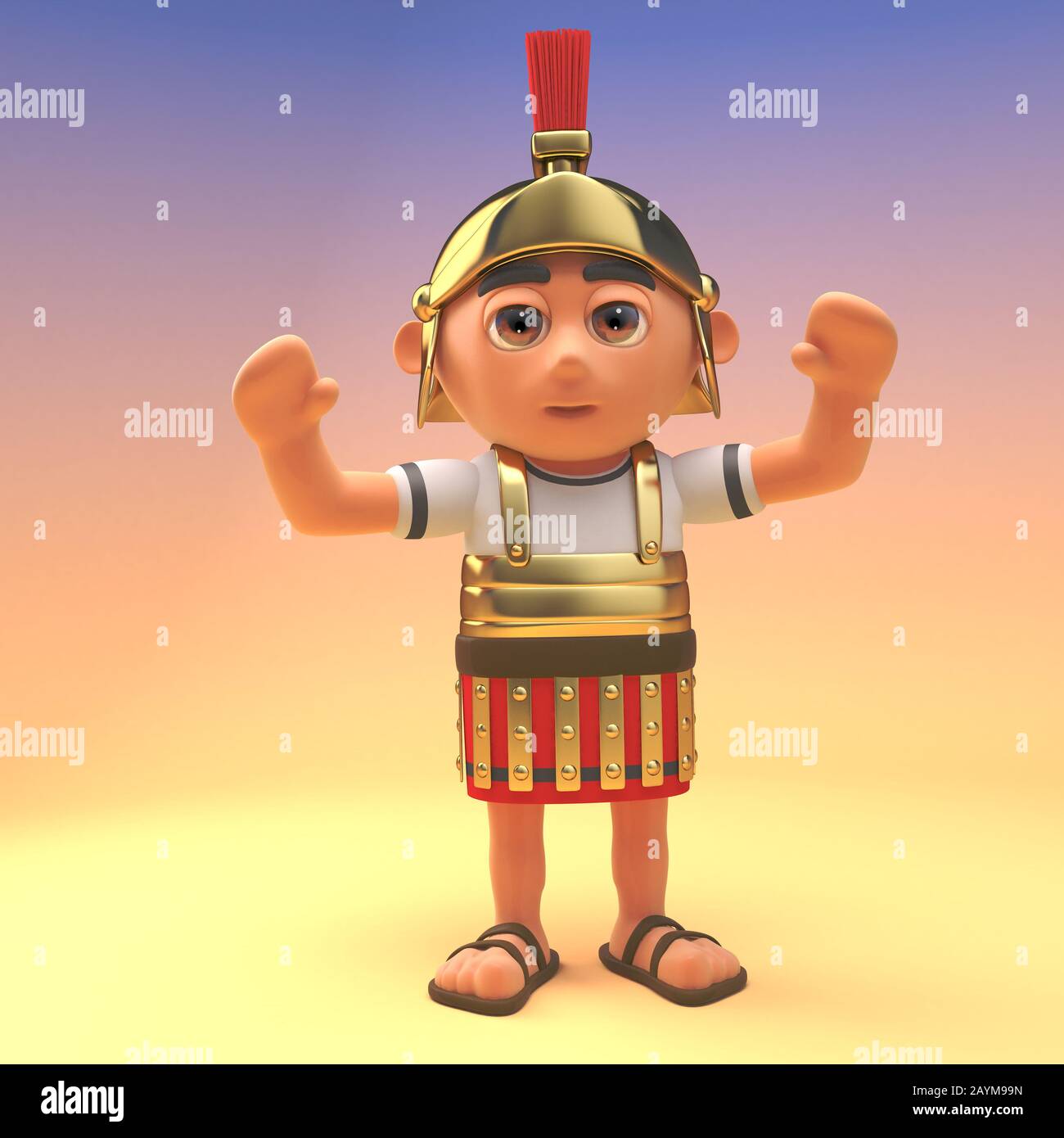 Cheering Roman centurion soldier with his arms in the air, 3d ...
