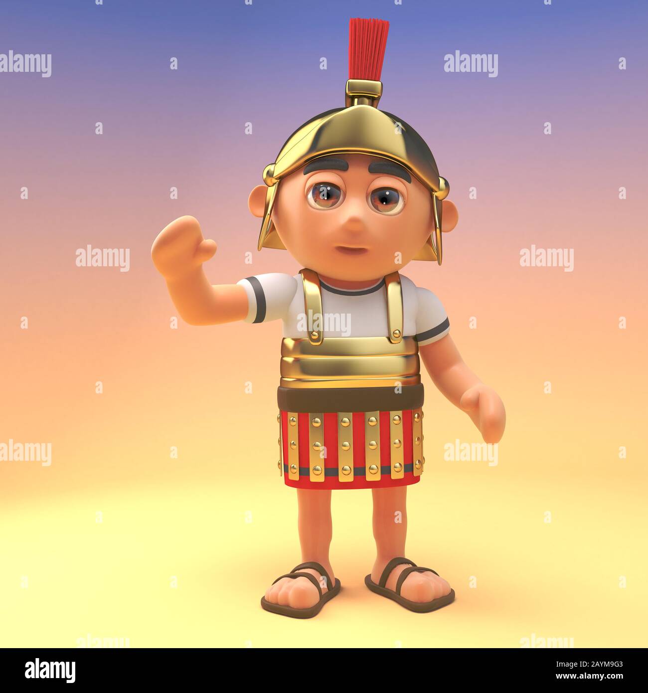 Cheerful Roman centurion soldier waves a friendly hello, 3d ...