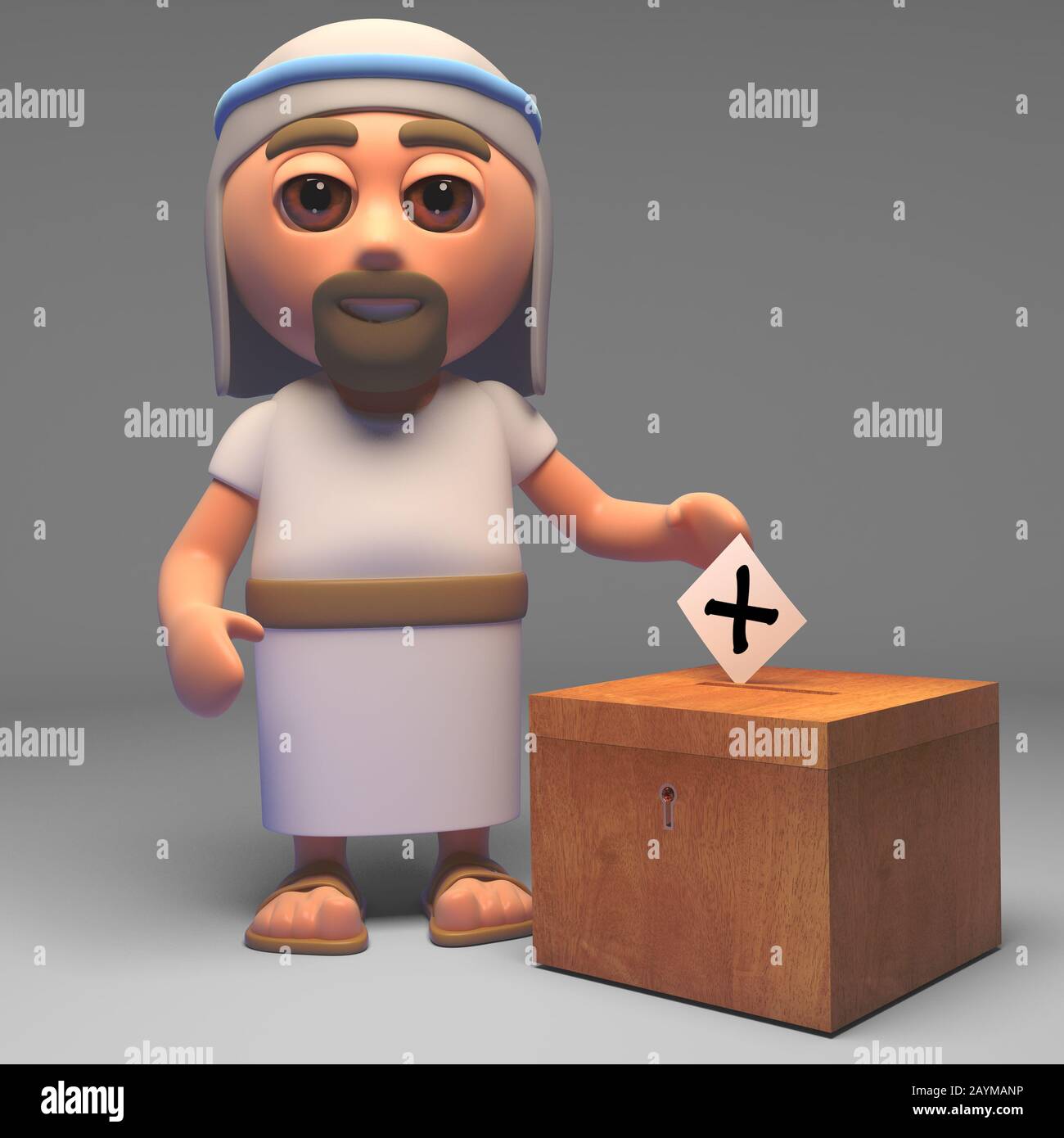 Cartoon Jesus Christ son of God casts his vote in the election, 3d ...